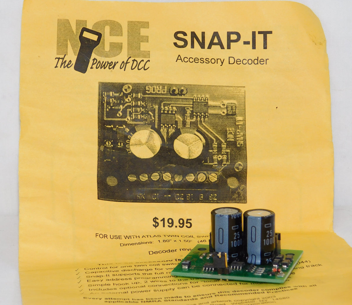 NCE Snap-It accessory decoder DCC digital for twin coil switch machine ...