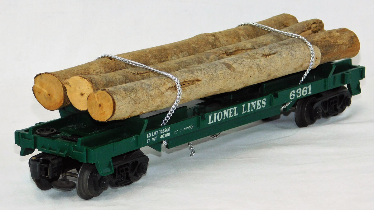 Lionel 6361 Flatcar w/ Timber Log Car Real wood Postwar trains metal c ...