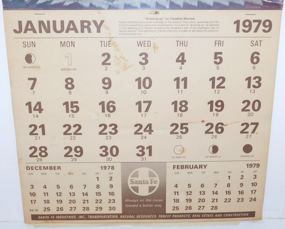 Santa Fe Railroad 1979 Wall Calendar Claudine Morrow Train station ATS ...