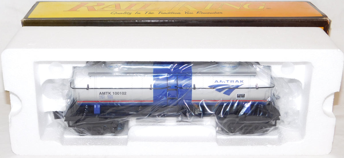 MTH 30-73349 Amtrak 3 Dome Tank Car #100102 Rail King 3 rail O gauge S ...