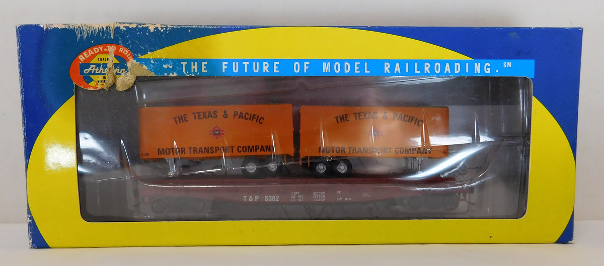 Athearn 92384 HO Scale 50' Texas and Pacific Flatcar w/ 2 trailers T&P ...