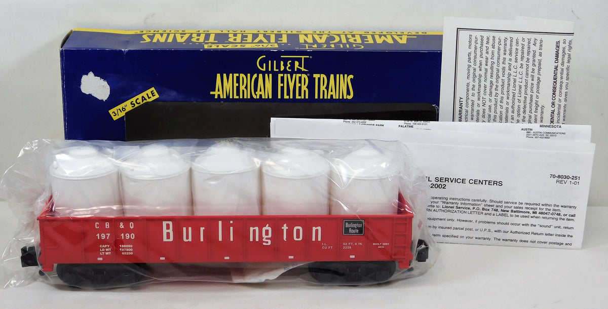 American Flyer 6-48525 Burlington red Gondola w/Cannisters diecast tru ...