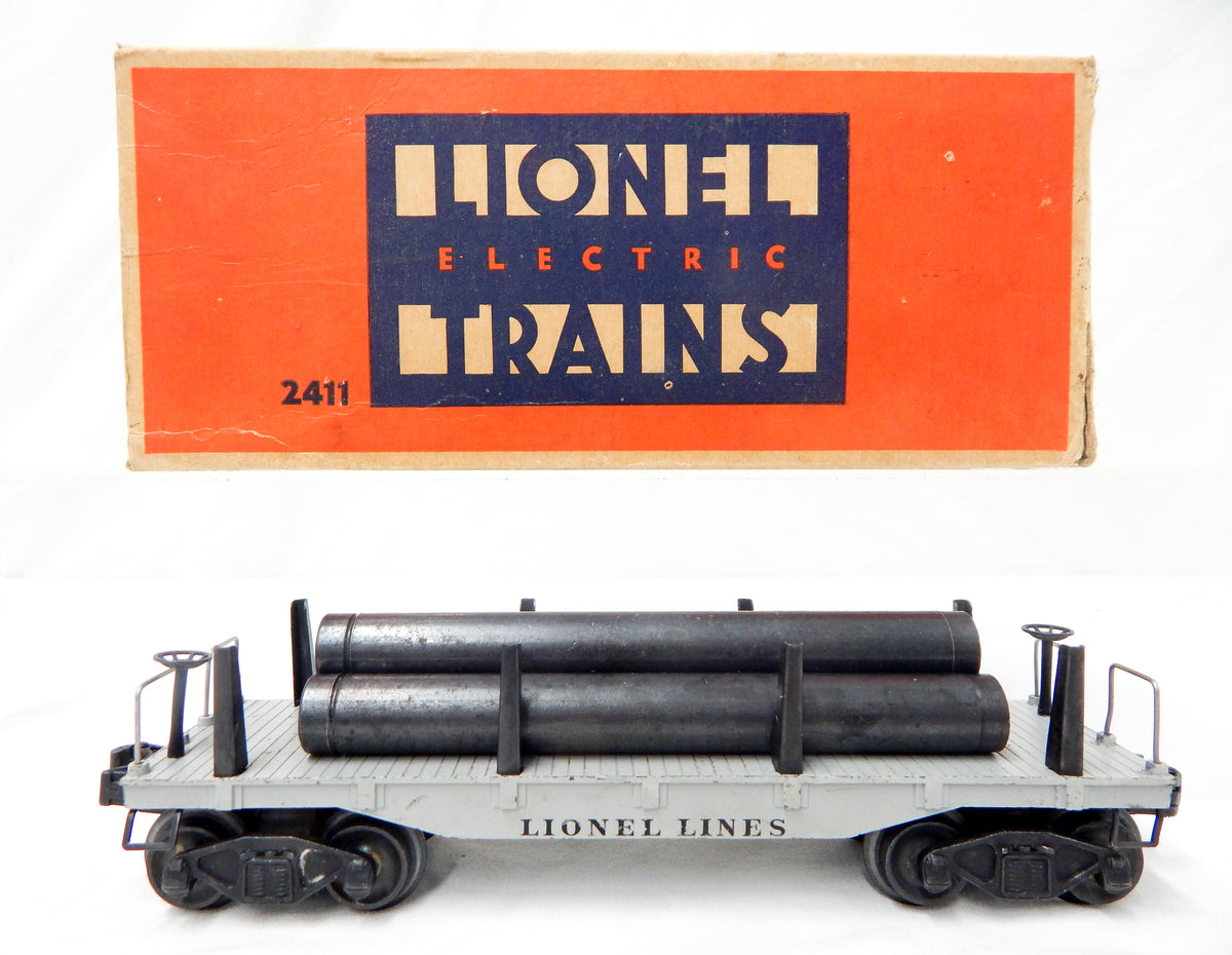 Boxed Lionel Trains 2411 Die Cast Flat w/ metal pipes BIG INCH 1946 Po ...